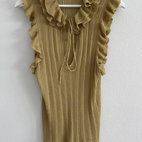 Zara | Tops | Zara Olive Green Ruffled Short Sleeve Stretchable Summer ...